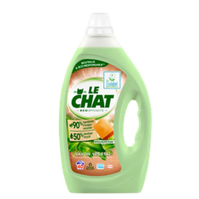 Lessive liquide éco efficacité savon végétal, Le Chat (40 lavages, 2L ...