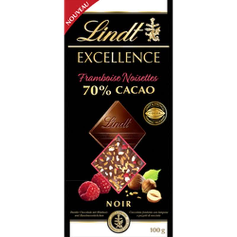 Chocolat noir Excellence 70% framboises noisettes, Lindt (100 g) | La ...