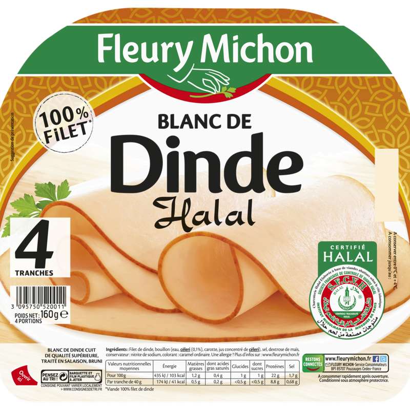 Blanc de dinde Halal, Fleury Michon (4 tranches, 160 g) | La belle vie ...
