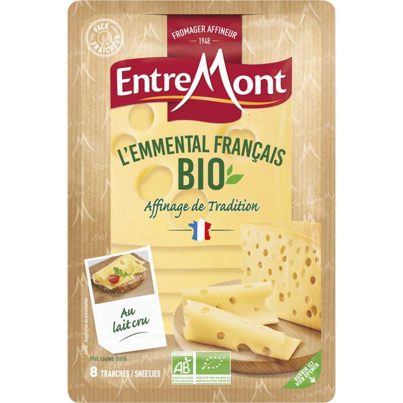 Emmental en tranches au lait cru BIO, Entremont (x 8, 120 g) | La belle ...