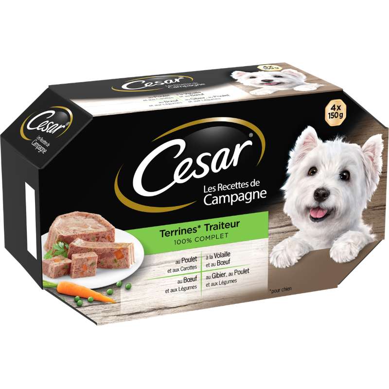 Terrines pour chien Recettes de campagne, Cesar (4 x 150 g) | La belle ...