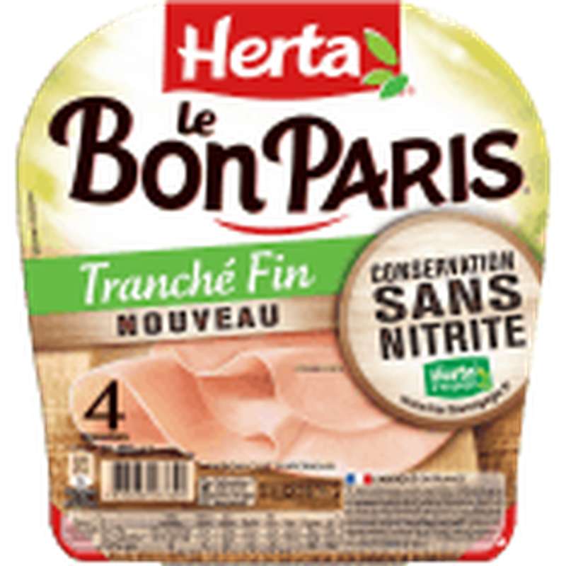 Jambon Le Bon Paris tranché fin, sans nitrite, Herta (4 tranches, 120 g ...