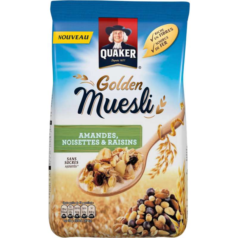 Céréales gold amandes, noisettes et raisin, Quaker (500 g) | La belle ...