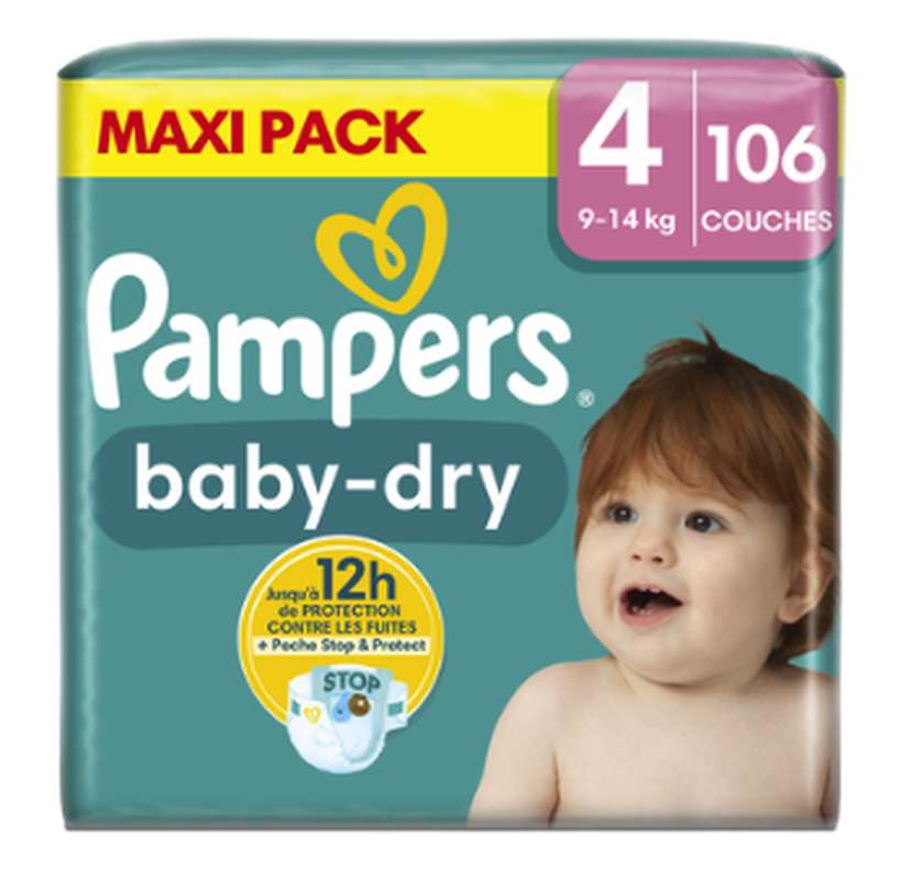 Couches Baby Dry T4 / 9-14kg megapack, Pampers (x 106) | La Belle Vie ...