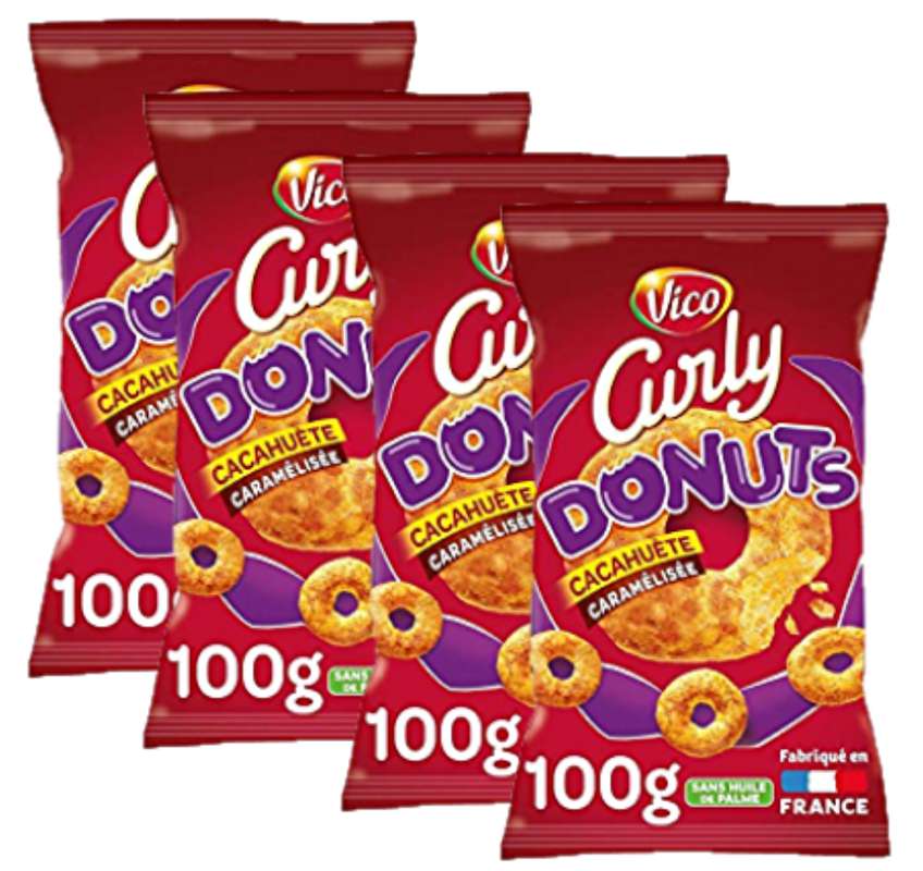 Curly donuts goût cacahuète caramélisée, Vico (Lot de 4 x 100 g) | La ...