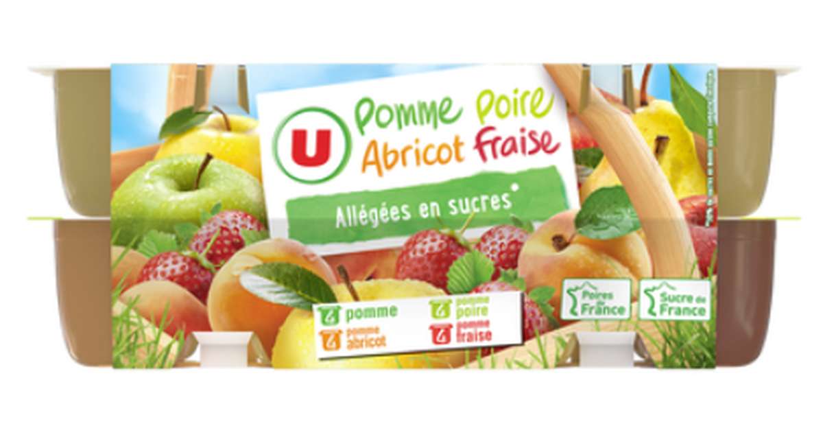 Dessert de fruits panaché pommes/pommes poires/pommes abricot/pommes ...