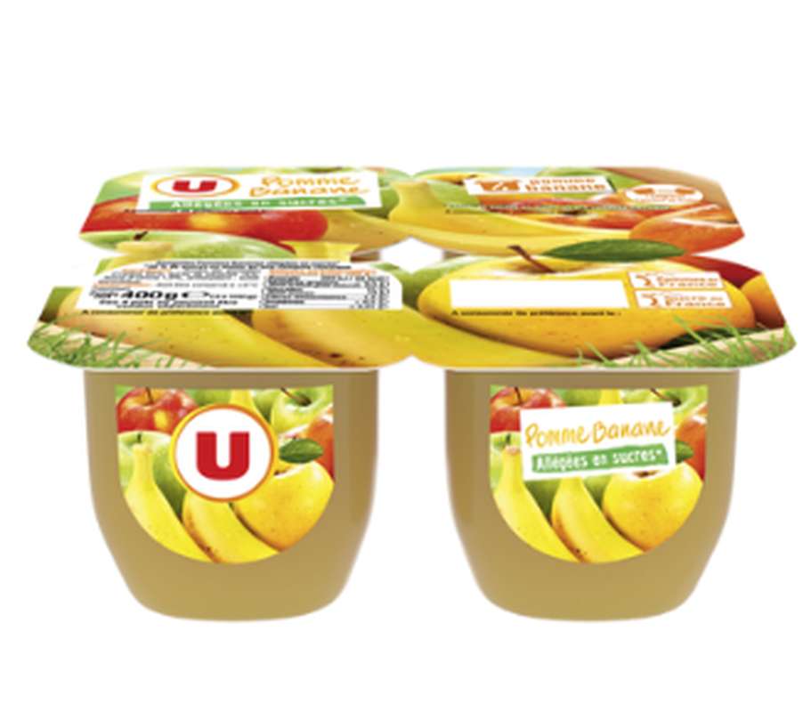 Dessert de fruits pomme/banane allégé en sucre, U (4 x 100 g) | La ...
