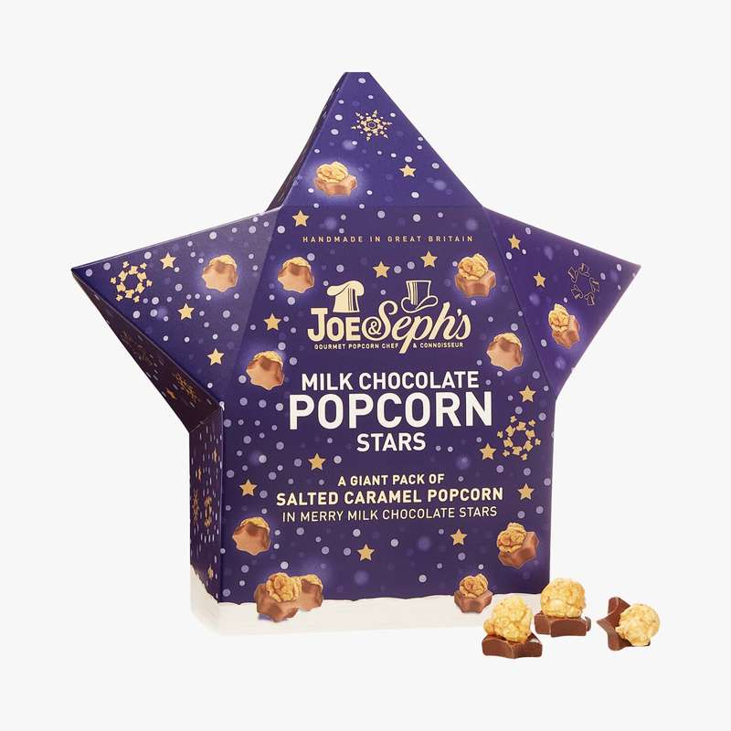 Étoile garnie de minis popcorn au chocolat au lait et au caramel salé, Joe & Seph’s (105g) | La ...