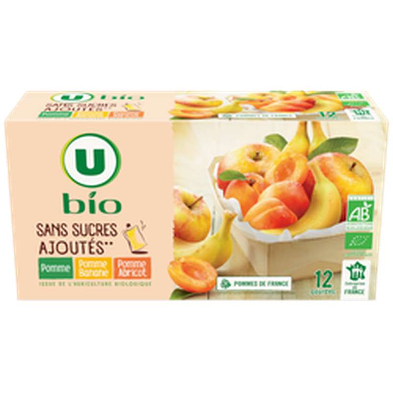 Gourdes purée pomme, pomme banane et pomme abricot sans sucres ajoutés ...