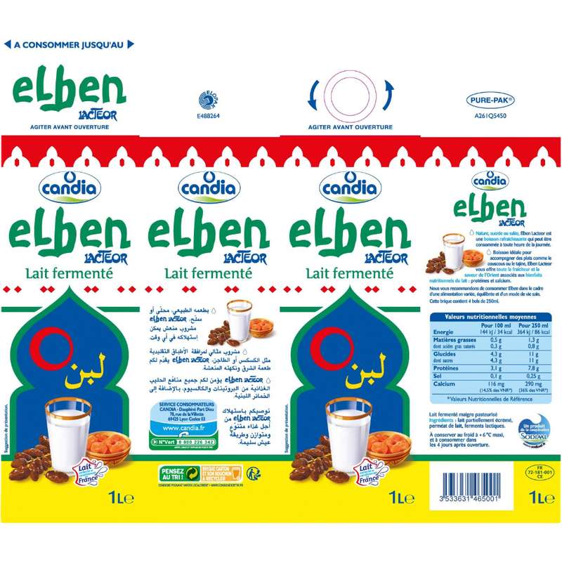 Lait fermenté maigre pasteurisé elben, Lacteor Candia (1 L) | La belle ...