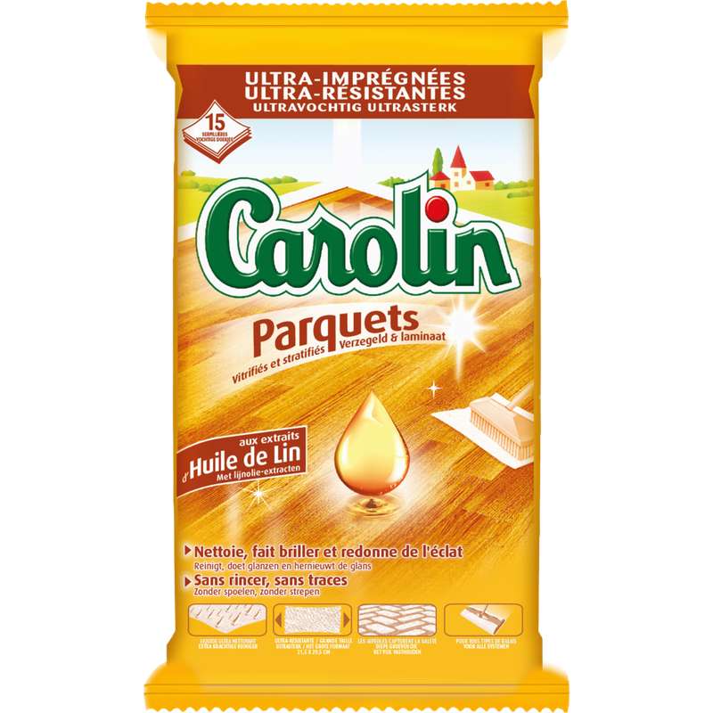 Lingettes serpillères nettoyantes pour sols spécial parquet, Carolin (x ...