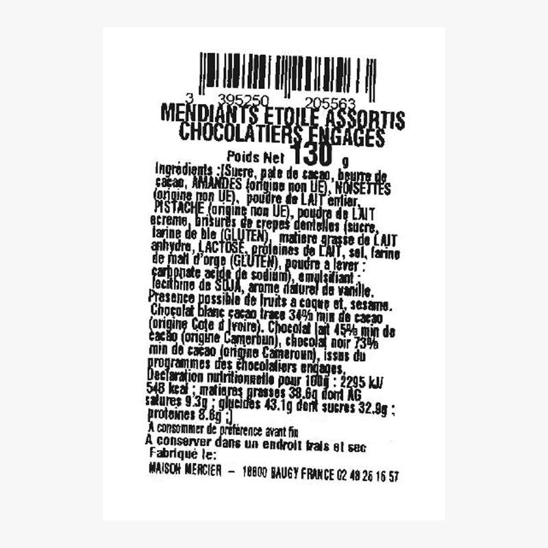 Mendiants étoile assortis, chocolatiers engagés, Daniel Mercier (130 g ...