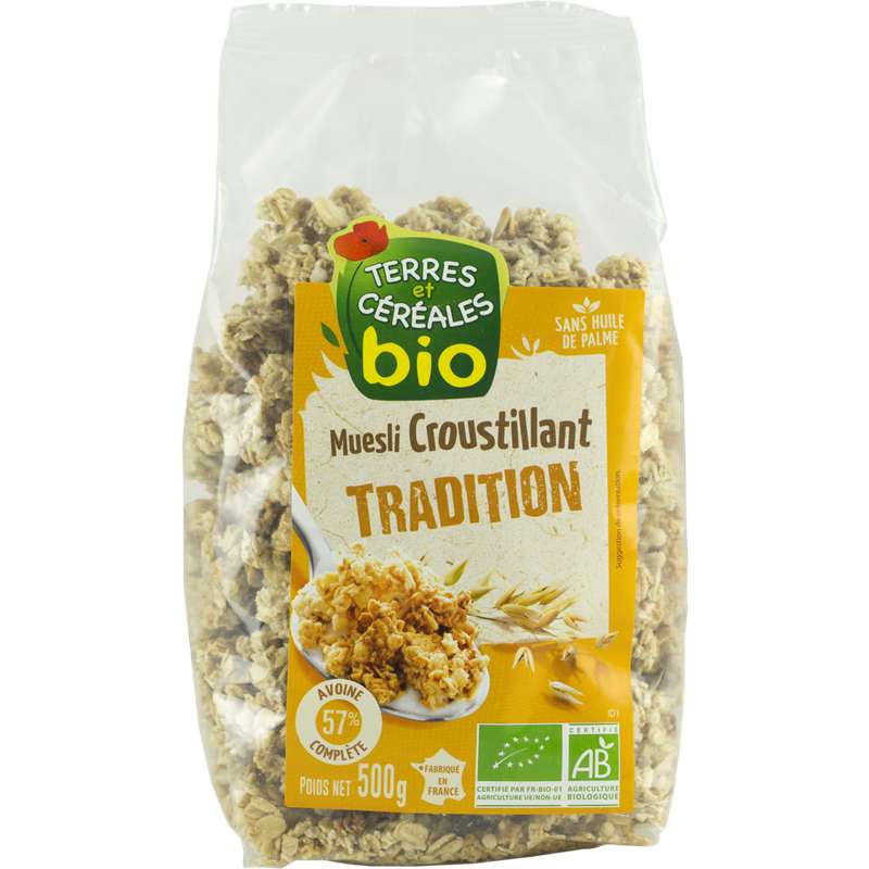 Muesli croustillant tradition BIO, Terre & Céréales (500 g) | La belle ...