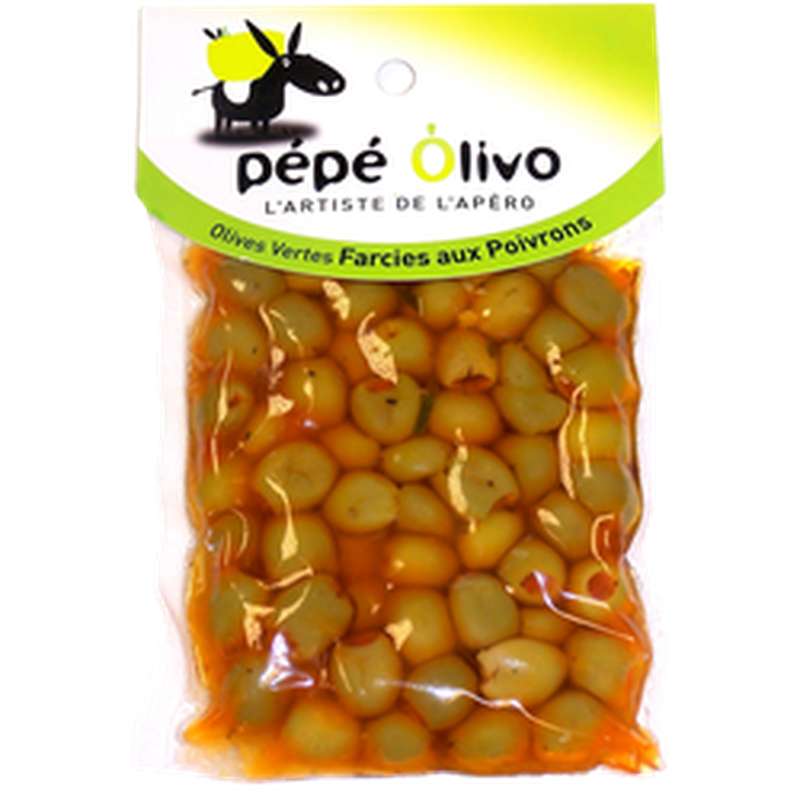 Olives vertes farcies à la pâte de poivrons, Pepe Olivo (200 g) | La ...