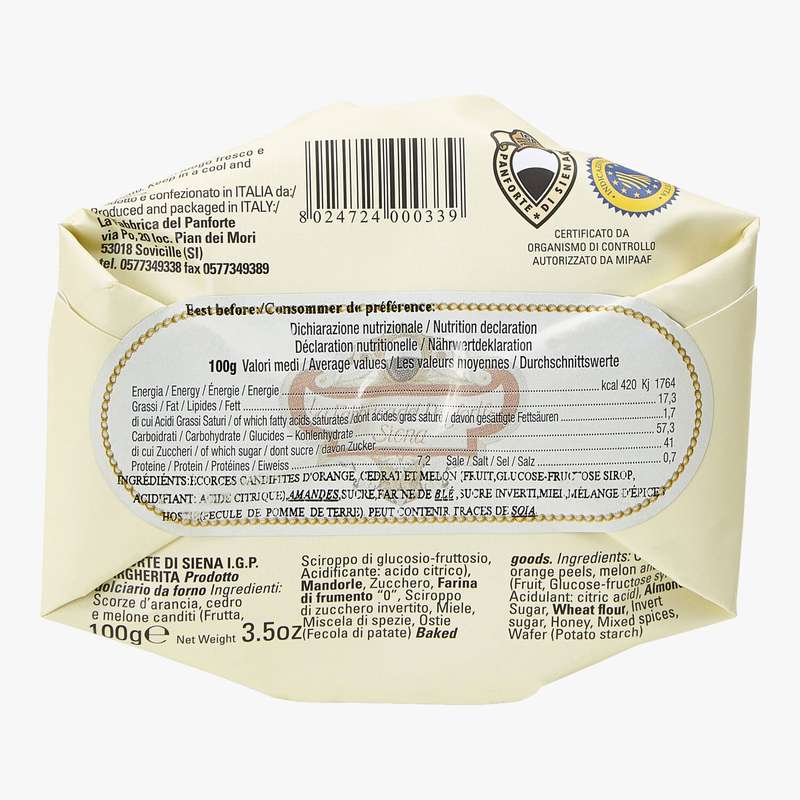 Panforte di Siena IGP Margherita, La Fabbrica del Panforte (100g) | La ...