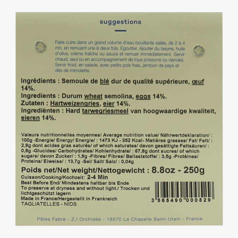 Pâtes Tagliatelle aux œufs, Pâtes Fabre (250g) | La Belle Vie : Courses ...