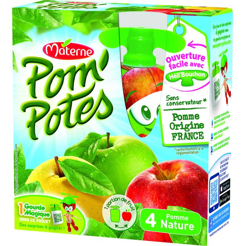 Pom'Potes allégés en sucre pomme nature, Materne (4 x 90 g) | La belle ...