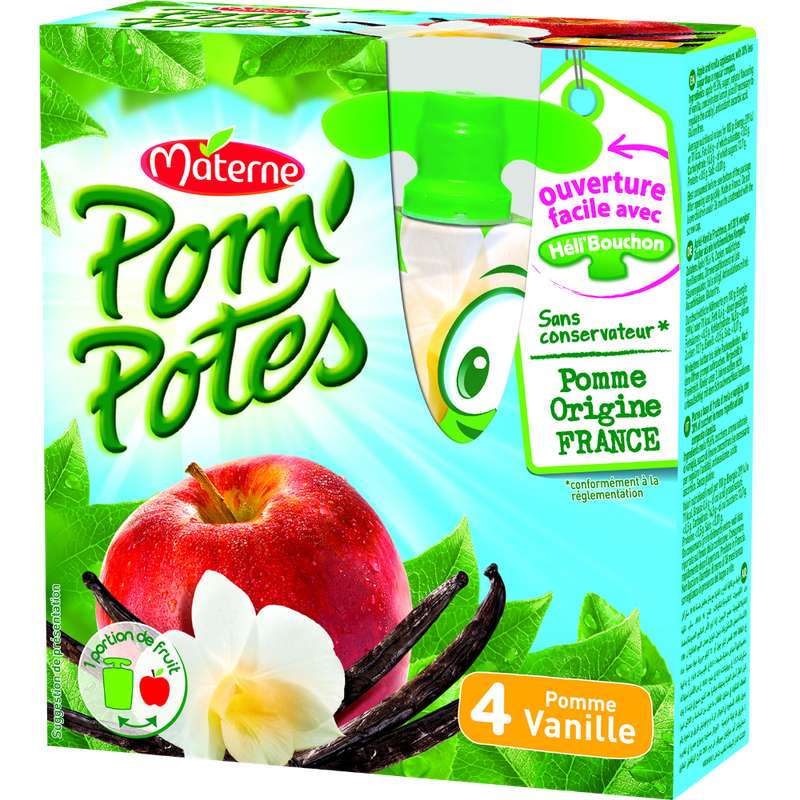 Pom'Potes pomme/vanille, Materne (4 x 90 g) | Bam courses : Faites-vous ...