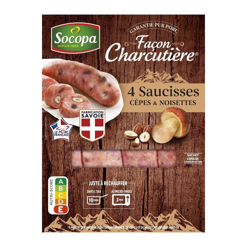 Saucisses de porc aux cèpes et noisettes, Socopa (x 4, 320 g) | La ...