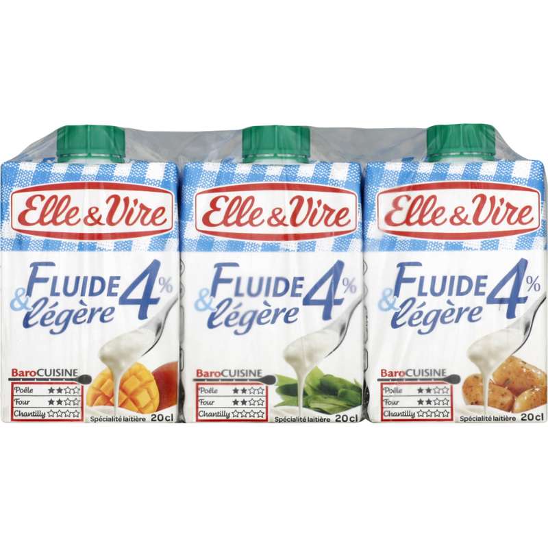 Crème fraiche fluide et légère 4% MG, Elle & Vire (3 x 20 cl) | La ...