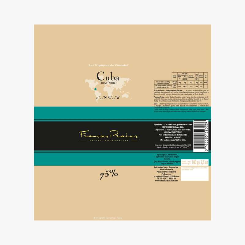Tablette Chocolat Cuba 75% | La Belle Vie : Courses en Ligne ...
