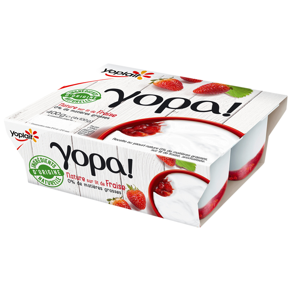 Yaourt yopa sur lit de fraises, 0% MG, Yoplait, (4 x 100 g) | La belle ...