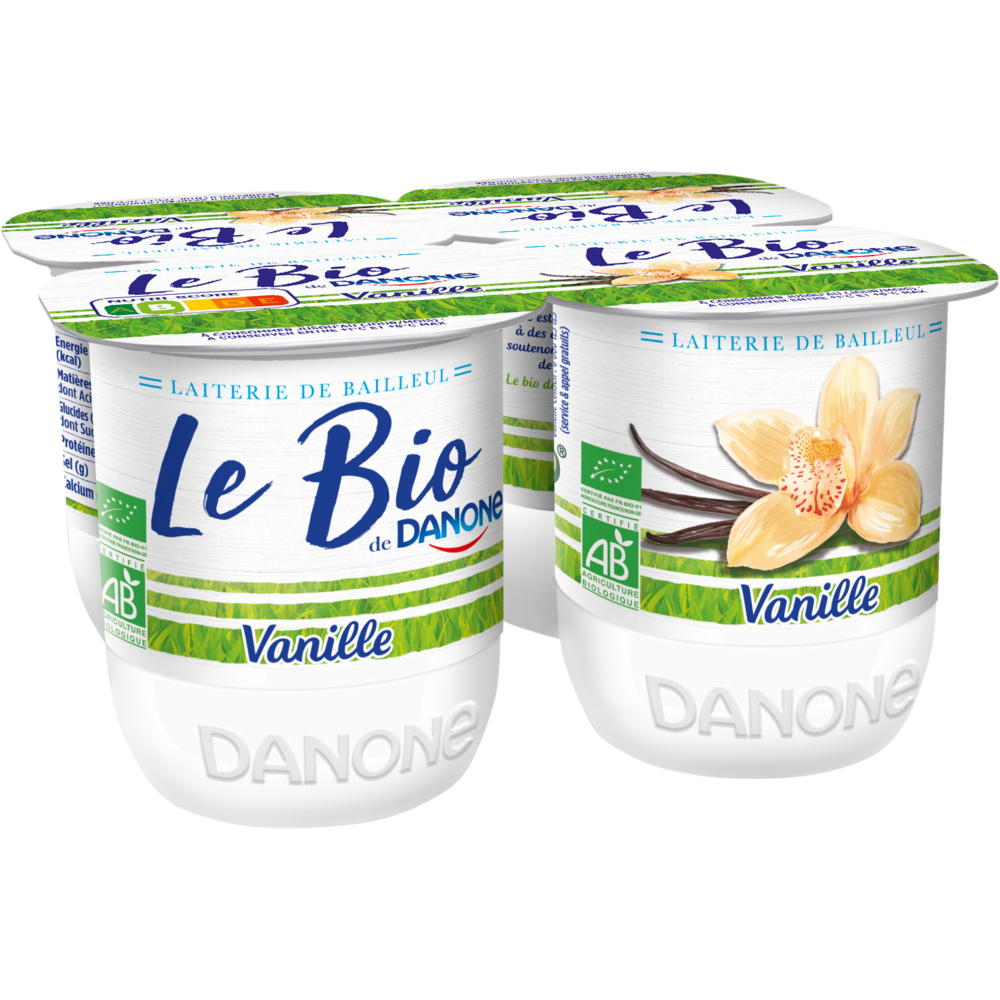 Yaourt sucré à l'arôme naturel de vanille Bio, Danone (4 x 125 g) | La ...