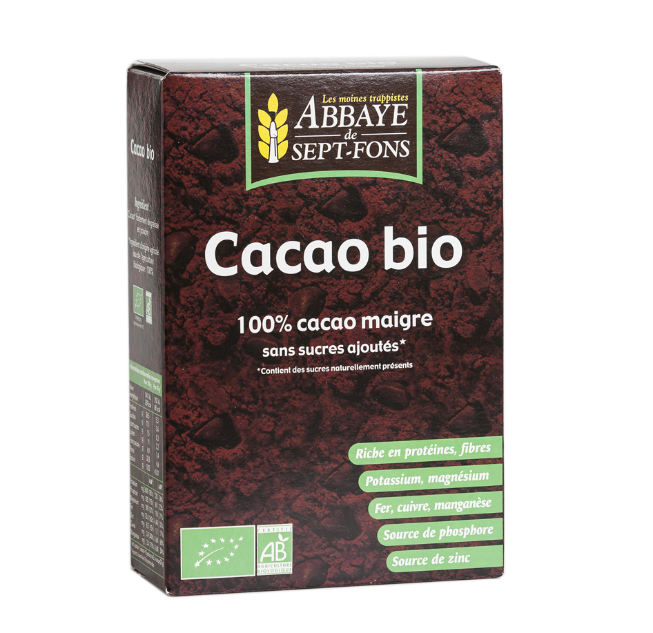 Cacao en poudre BIO, Les moines trappistes Abbaye de Sept-Fons (200 g ...