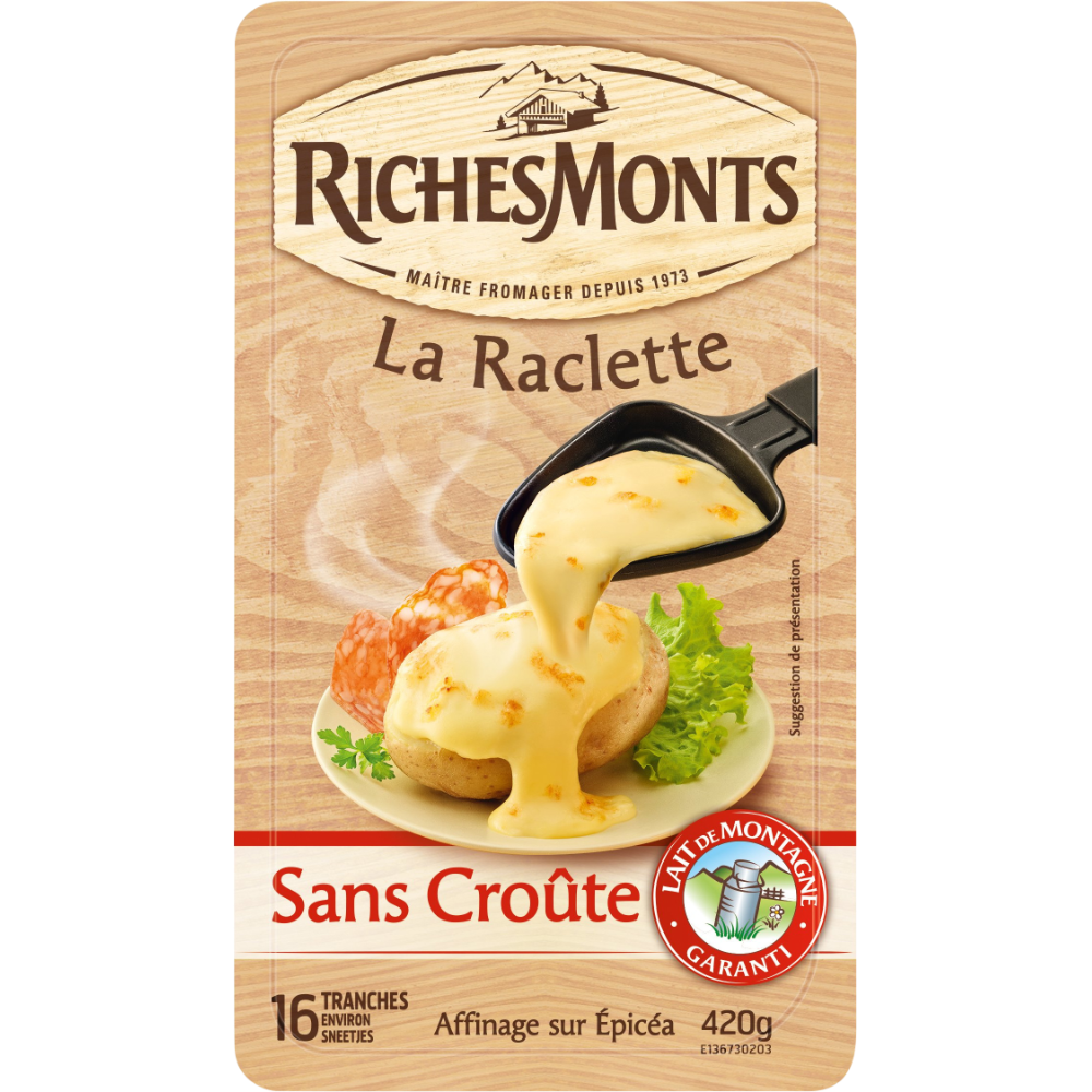 Raclette au lait de montagne pasteurisé sans croûte, RichesMonts (16 ...