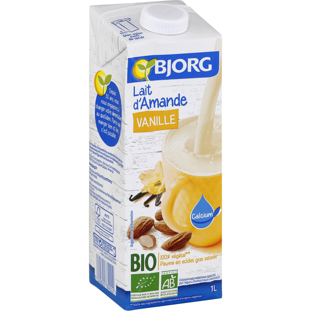 Lait d'amande vanille enrichie au calcium BIO, Bjorg (1 L) | La belle ...