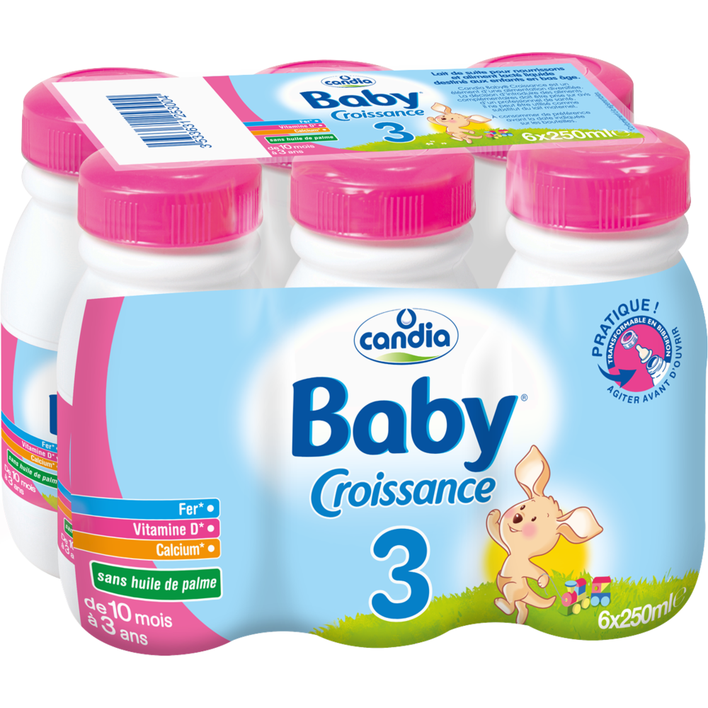 Pack Lait de croissance 3 - de 10 mois à 3 ans, Candia Baby (6 x 25 cl ...
