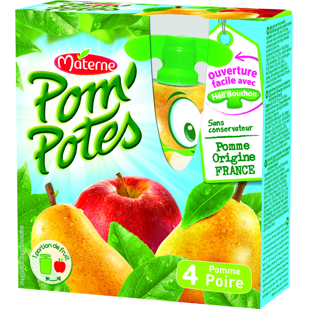 Pom'Potes allégés en sucre pomme/poire, Materne (4 x 90 g) | La belle ...